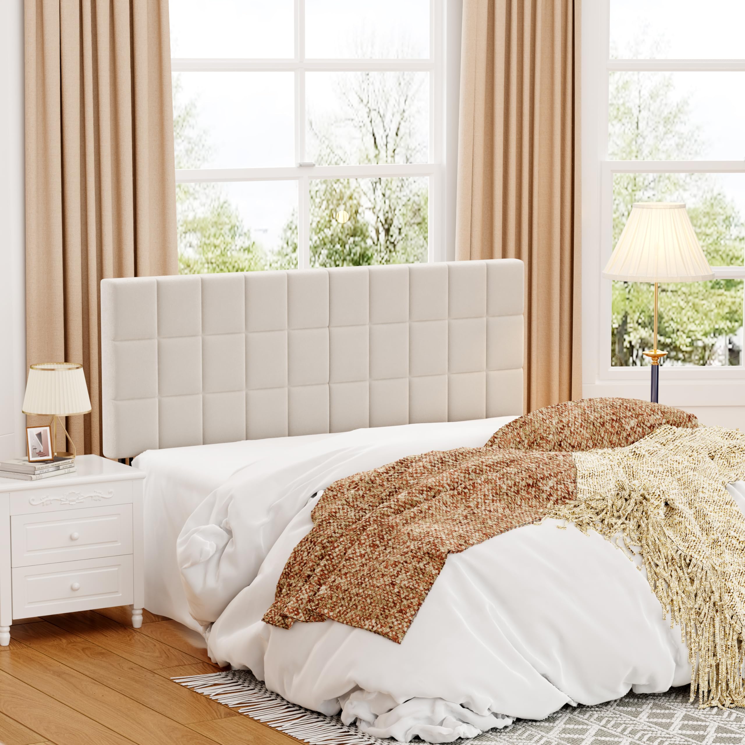 Andeworld Velvet Upholstered Tufted Queen Size Headboard,Wood Head Board with Metal Legs, Adjustable Height from 42β to 56β, Bed Headboard in Modern Design,Backboard for Bed, Beige