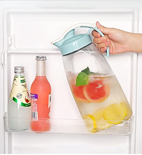 Frcctre 2 Pack Plastic Water Pitcher with Lid, 74 Oz Clear Airtight Beverage Pitcher Juice Container Water Carafe Fridge Jug for Juice, Coffee, Iced Tea, Lemonade, Heat Resistant & Shatter-proof