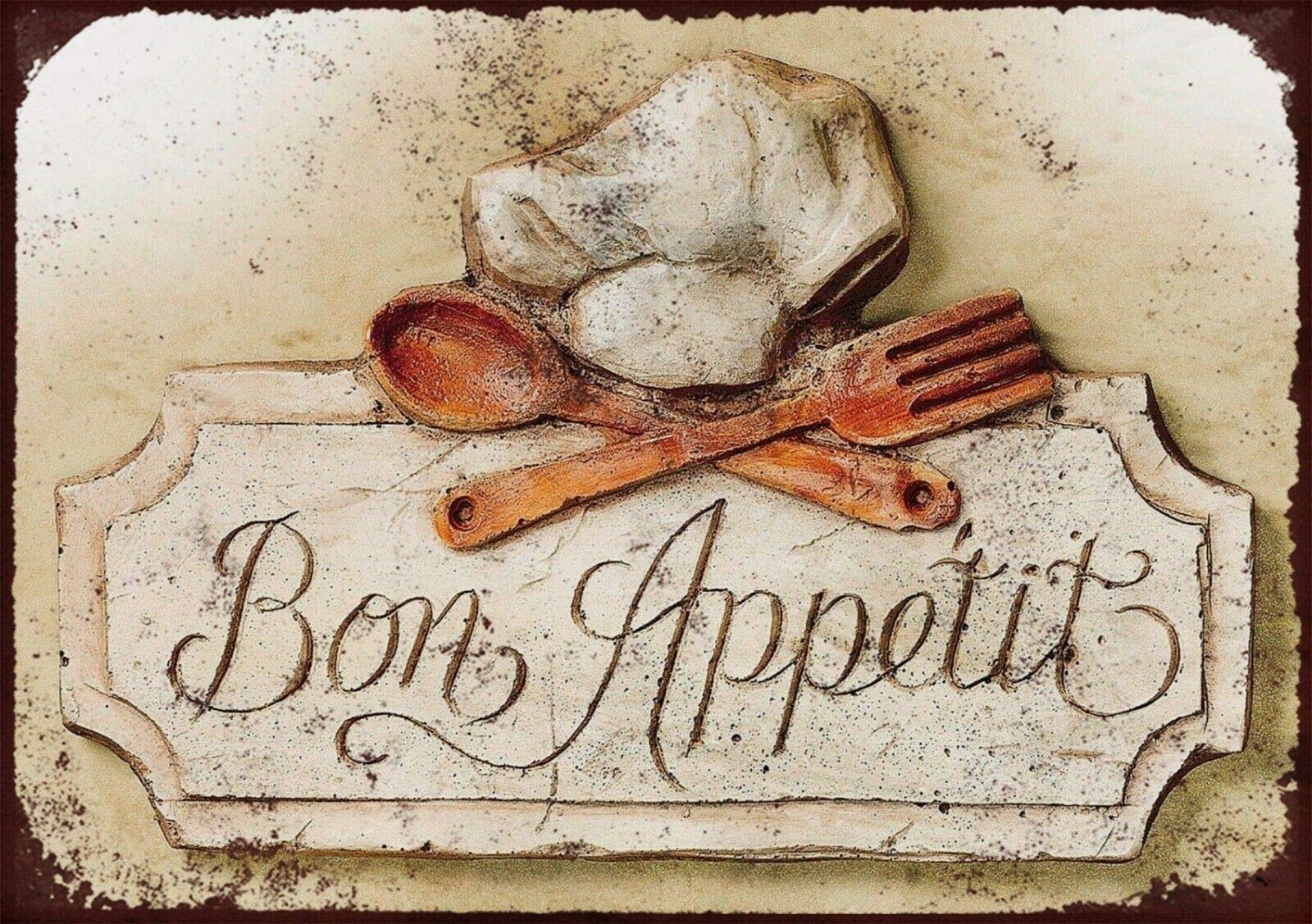 ZMKDLL Bon Appetit French Chef,12"X8" Plaque Distressed Wall Metal Tin Sign for Home Bar Garden Kitchen Pub Bistro Wall Art Decor