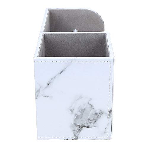 KINGFOM Desk Organizer Office Supplies Caddy Pu Leather Multi-Function Storage Box Pen/Pencil,Cell Phone, Business Name Cards Remote Control Holder Gray Marble