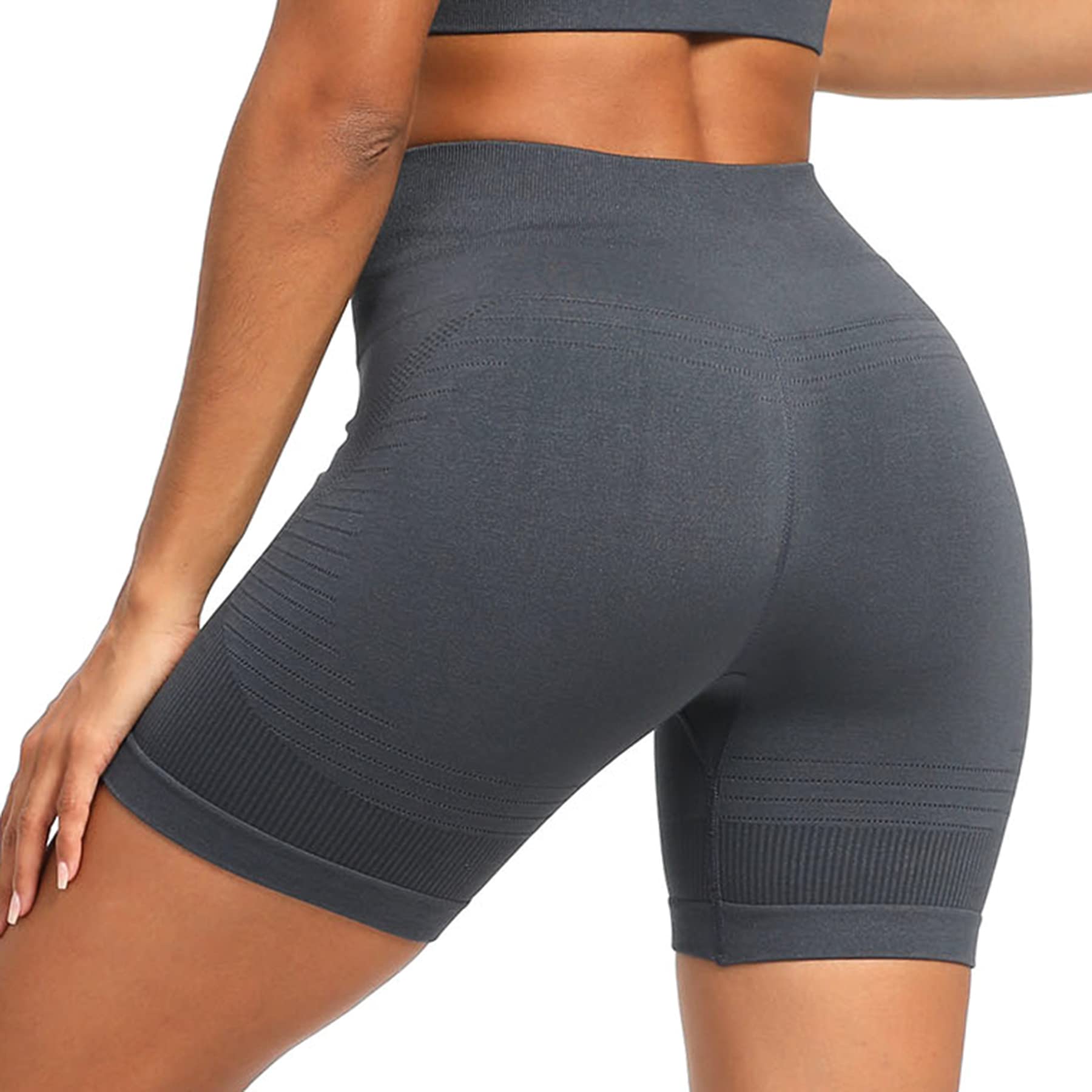 Aoxjox Seamless Workout Biker Shorts for Women Carbon Tummy Control High Waisted Exercise Athletic Running Yoga Gym Shorts (Carbon Grey, Medium)
