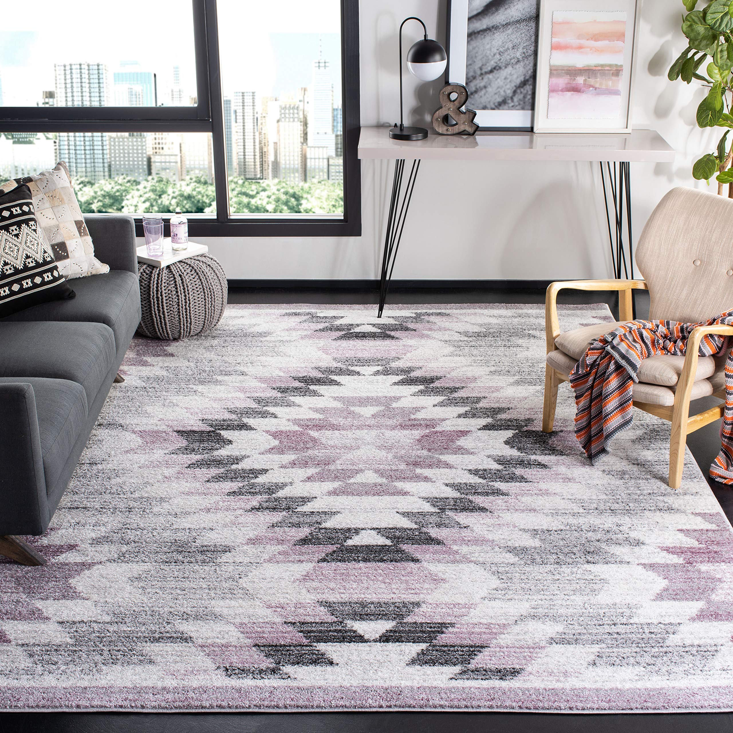SAFAVIEH Adirondack Collection Area Rug - 6' x 9', Plum & Ivory, Rustic Boho Design, Non-Shedding & Easy Care, Ideal for High Traffic Areas in Living Room, Bedroom (ADR218U)