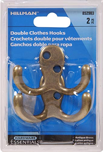 Hardware Essentials 852903 Double Clothes Hooks Antique Brass - 2 Pack
