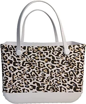 KEDIDO Rubber Tote Bag Beach Bag, Waterproof Travel Bag Outdoor Fashion Portable l Handbag for Sports Beach Market Pool Boat (Color : Leopard Print, Size : Large)