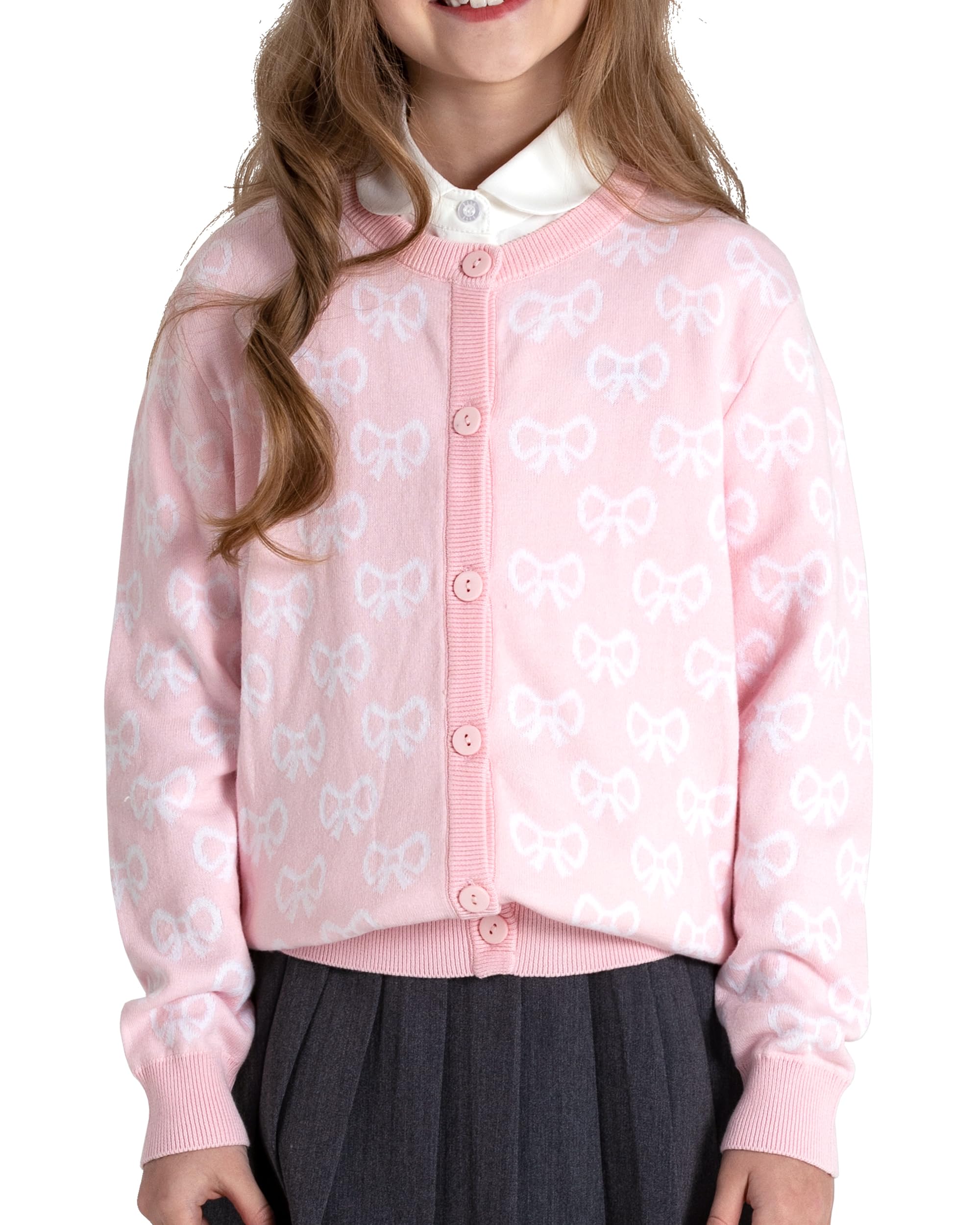 BOBOYOYO Girls Cute Cardigan 100% Cotton Girls Button Up Sweater Long Sleeve Kids Knit Cardigan Crewneck Casual Kawii Clothes
