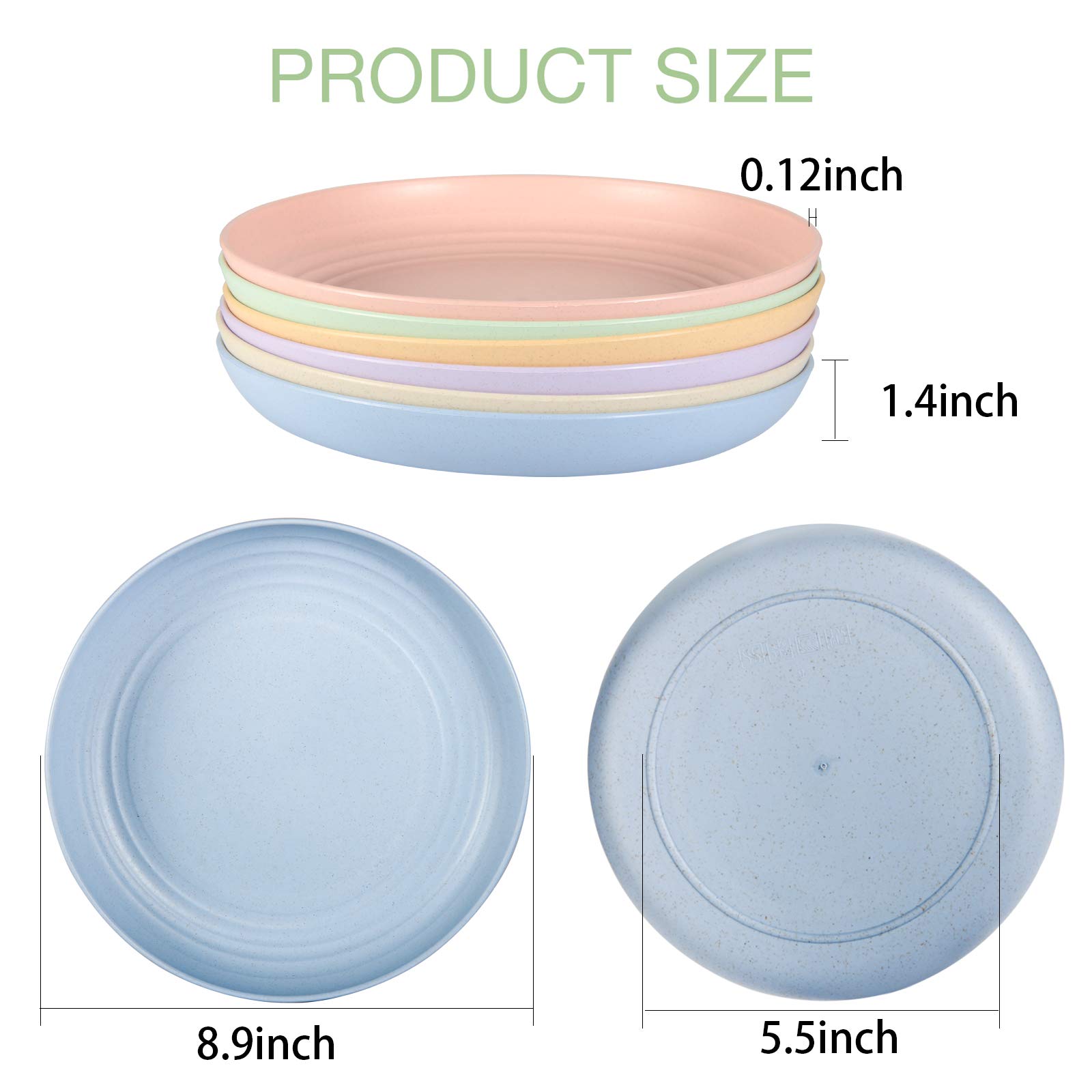 OAMCEG 6 Pack Reusable Plastic Plates 9 Inch Unbreakable Eco-Friendly Lightweight Wheat Straw Plates, Salad Plates, Camping Plates, Dishwasher & Microwave Safe, Green and Healthy Dishes