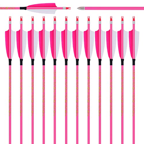 annastar 30" Carbon Feather Arrows Practice Hunting Arrows Spine 300 340 400 500 600 700 800 for Recurve Bow & Compound Bow (12 pcs) (30inch Spine 500, Pink)