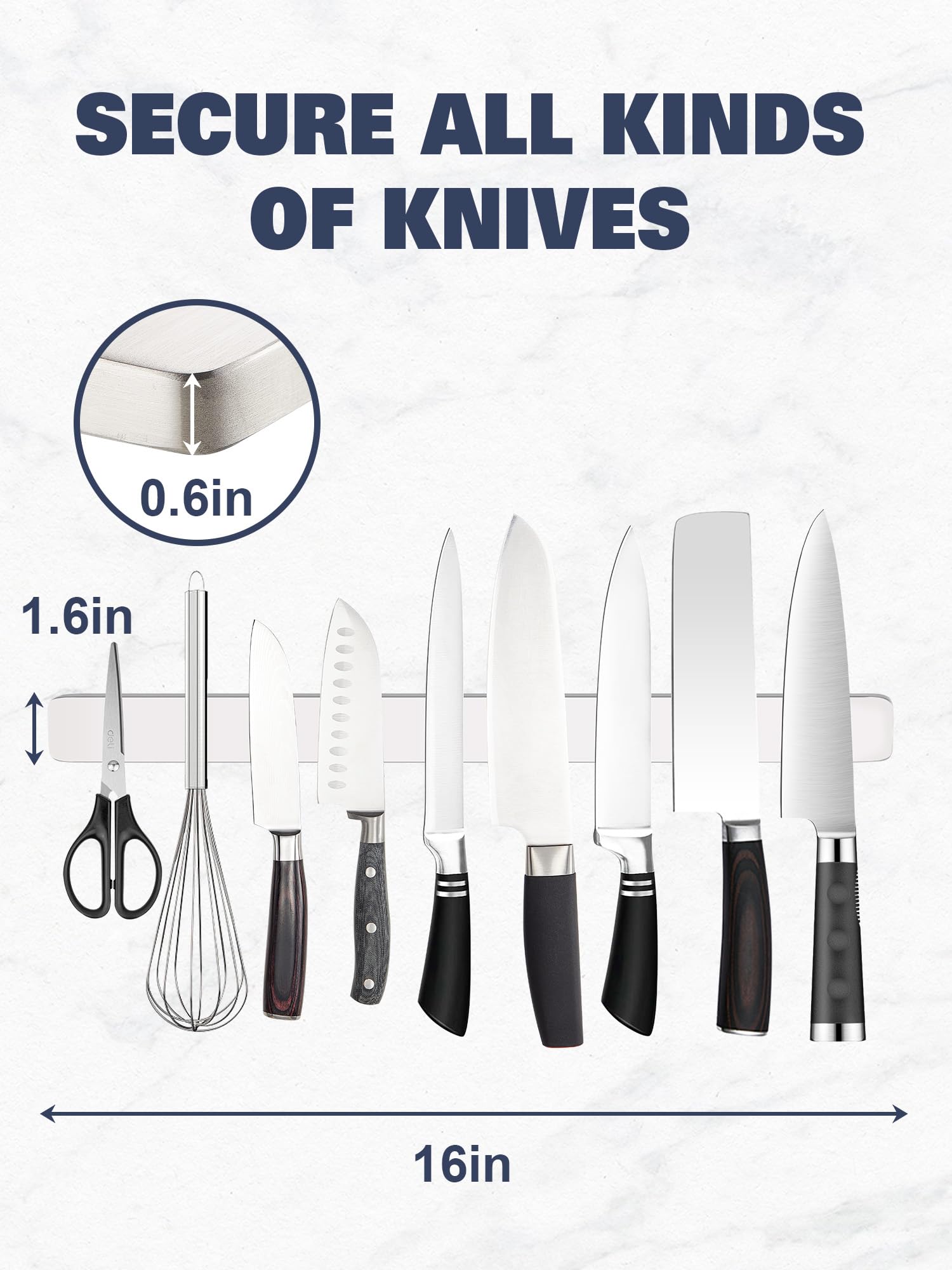 Bronypro 16 Inch Magnetic Knife Holder for Wall, Stainless Steel Knife Magnetic Strip for Refrigerator Mounted Bar, Magnetic Knife Rack for Kitchen Utensil Holder & Tool Holder
