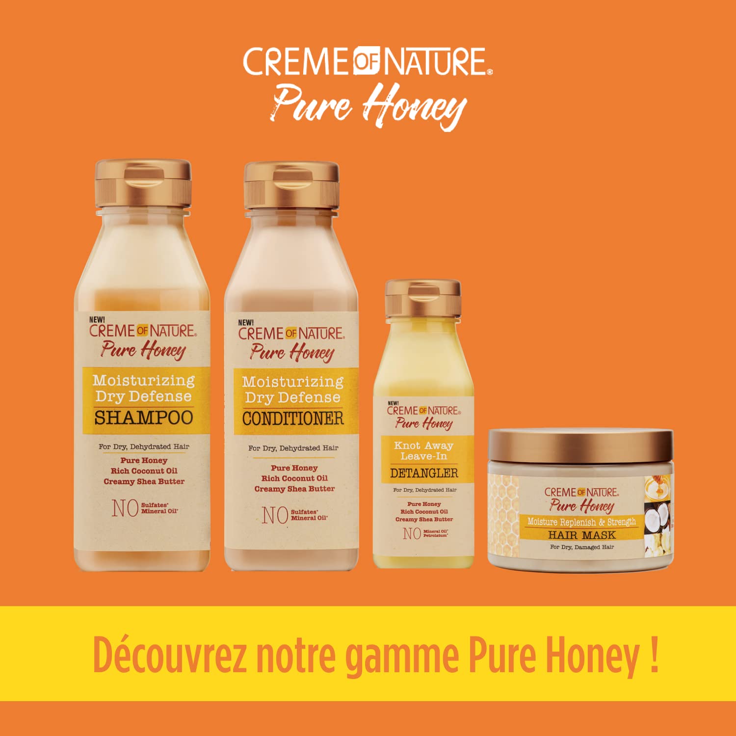 Hair Mask by Creme of Nature, Pure Honey, Coconut Oil and Shea Butter Formula, Moisture Replenish & Strength, 11.5 Oz