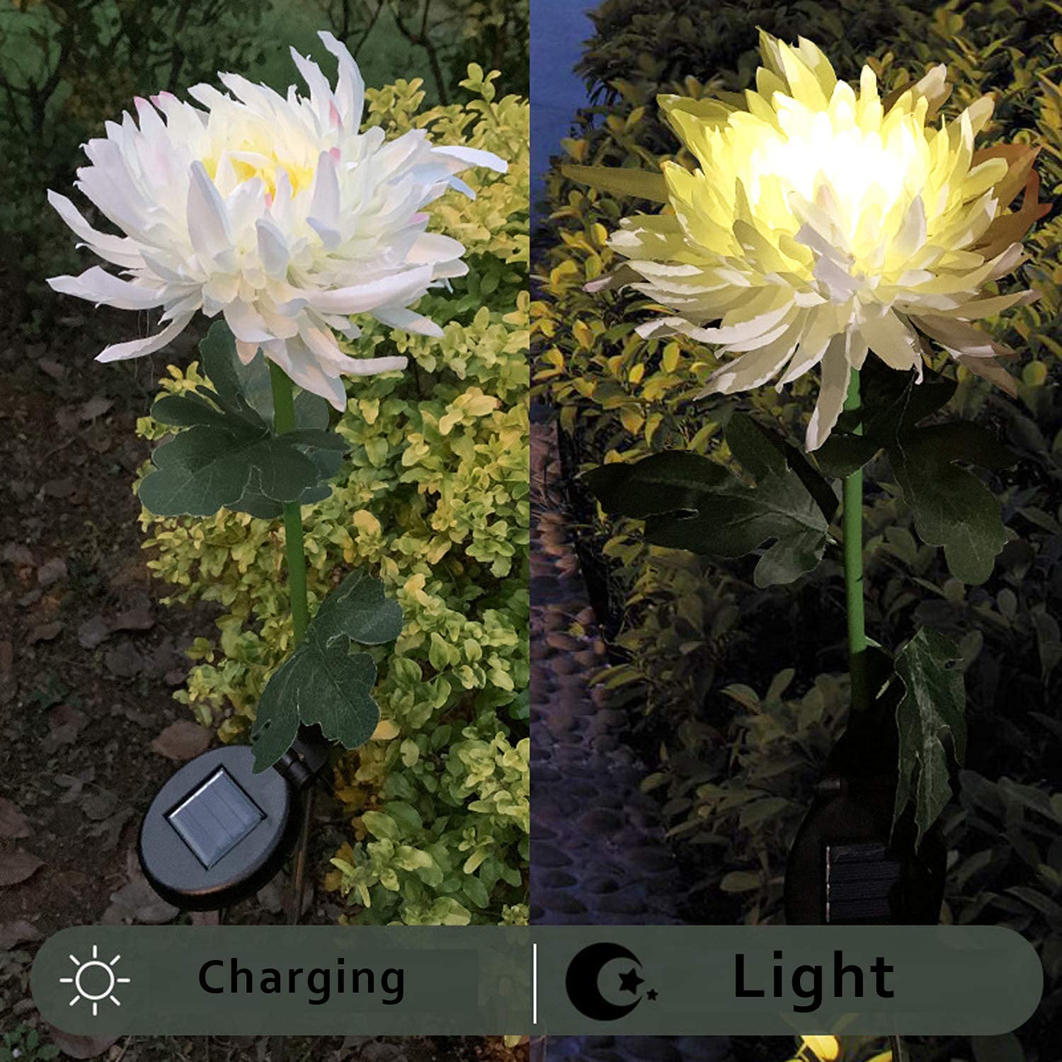 fopfun Yellow Chrysanthemum Solar Lights Outdoor Garden Decorative Flowers Yard Decorations Solar Pathway Lights Solar Powered Garden Yard Ornament Lights for Walkway Sidewalk Driveway