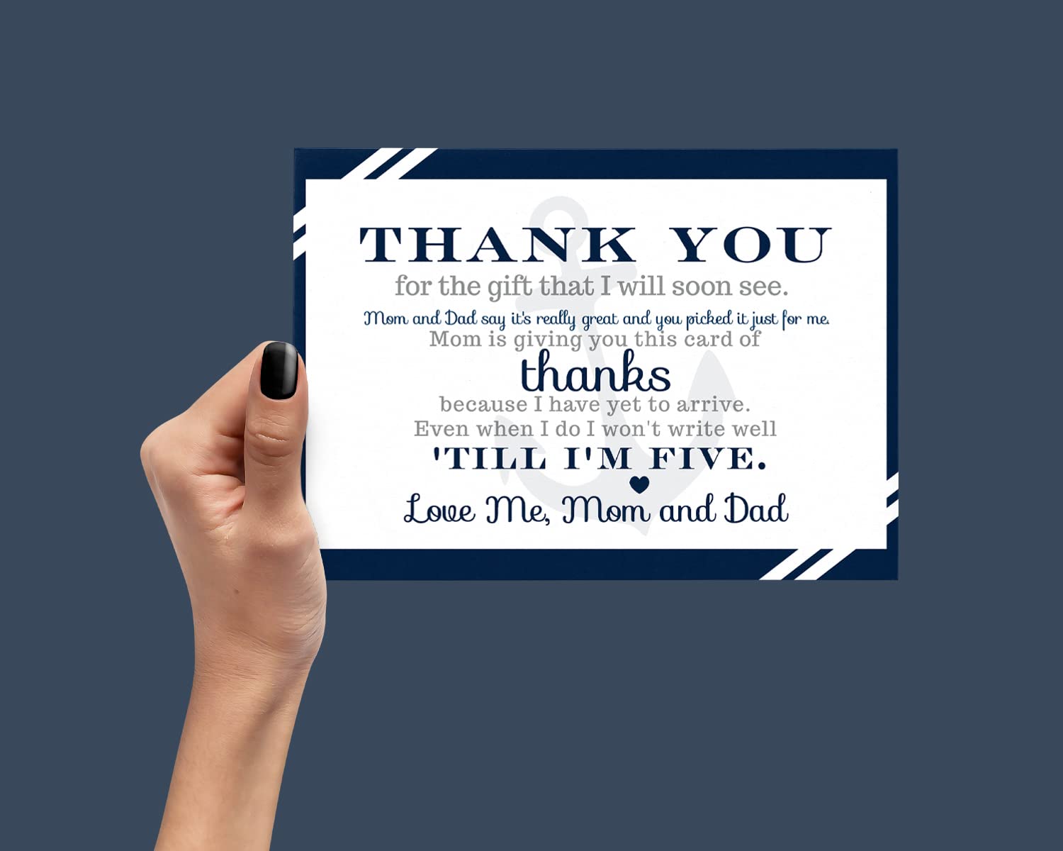 Paper Clever Party Nautical Baby Shower Thank You Postcards (15 Pack) Ahoy Boys Notecards Only - Eco-friendly – Postal Note with Message from Newborn – Anchor Navy and Grey – Printed Size 4x6