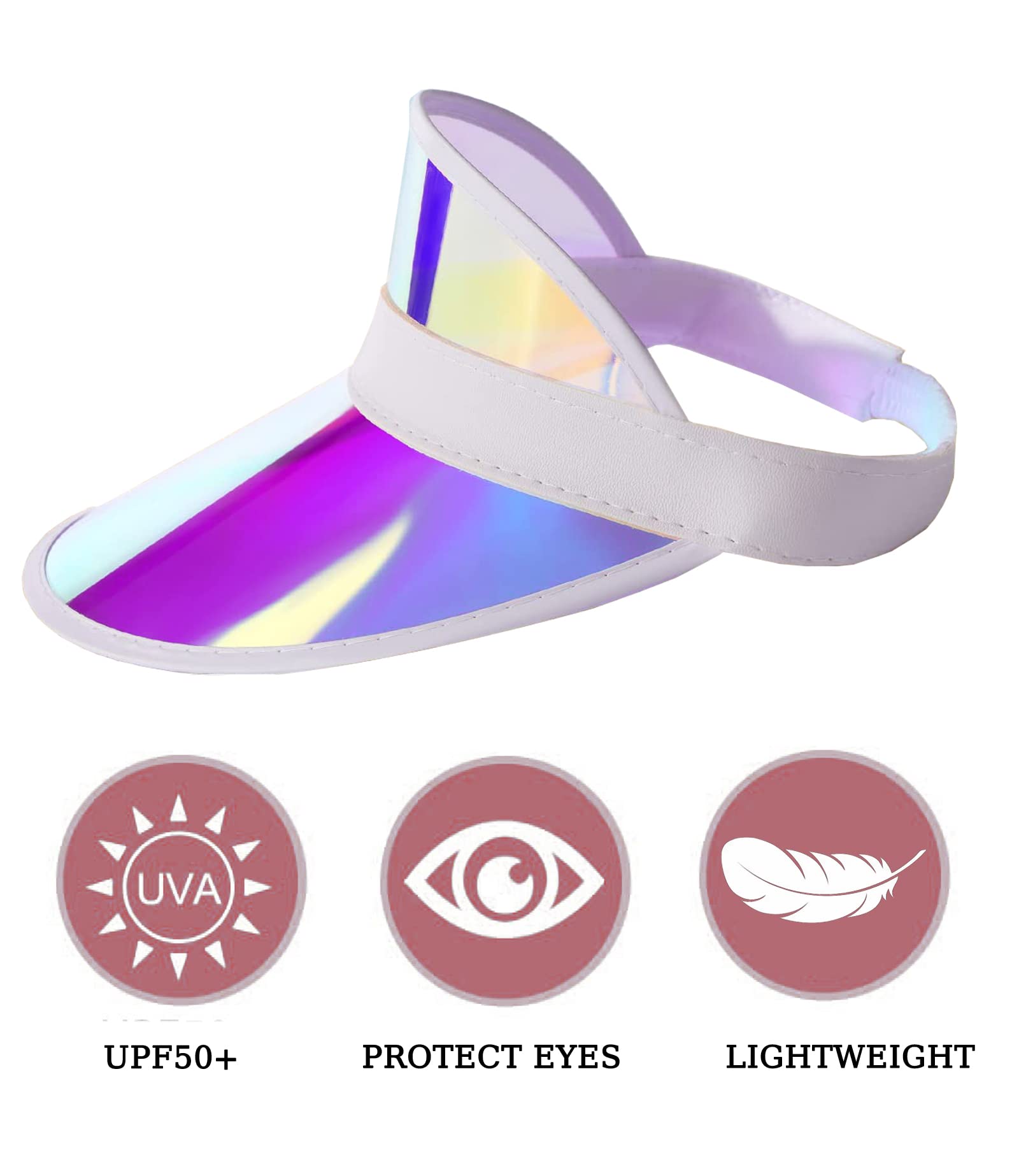 6 Pack Sun Visor Hats Women Men Colorful Adjustable Sunhat UV Protection Beach Party Hat Golf Cap (Iridescent Blue)