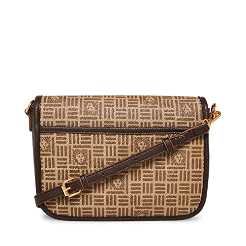 Anne Klein Womens Anne Klein horsebit flap crossbody, Cream-brown W/ Espresso, One Size US