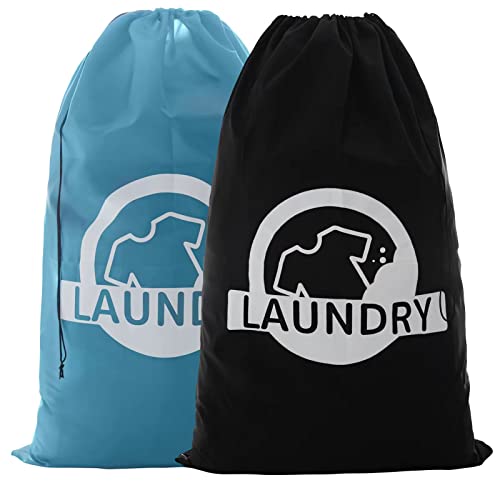 Dirty Laundry Travel Bag - Extra Large Heavy Duty Dirty Clothes Bag for Traveling, 2 Pack XL Machine Washable Camp Drawstring Laundry Bags(Blue and Black)
