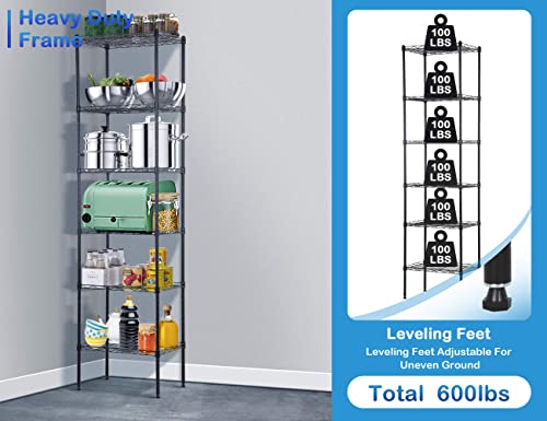 BIQWBIC 6 Tier Storage Shelf Wire Shelving Unit, Adjustable Shelves Standing Metal Storage Rack for Kitchen Pantry Closet, Steel Storage Shelves Display Organizer Rack, 17" Lx12 Wx63 H, Black
