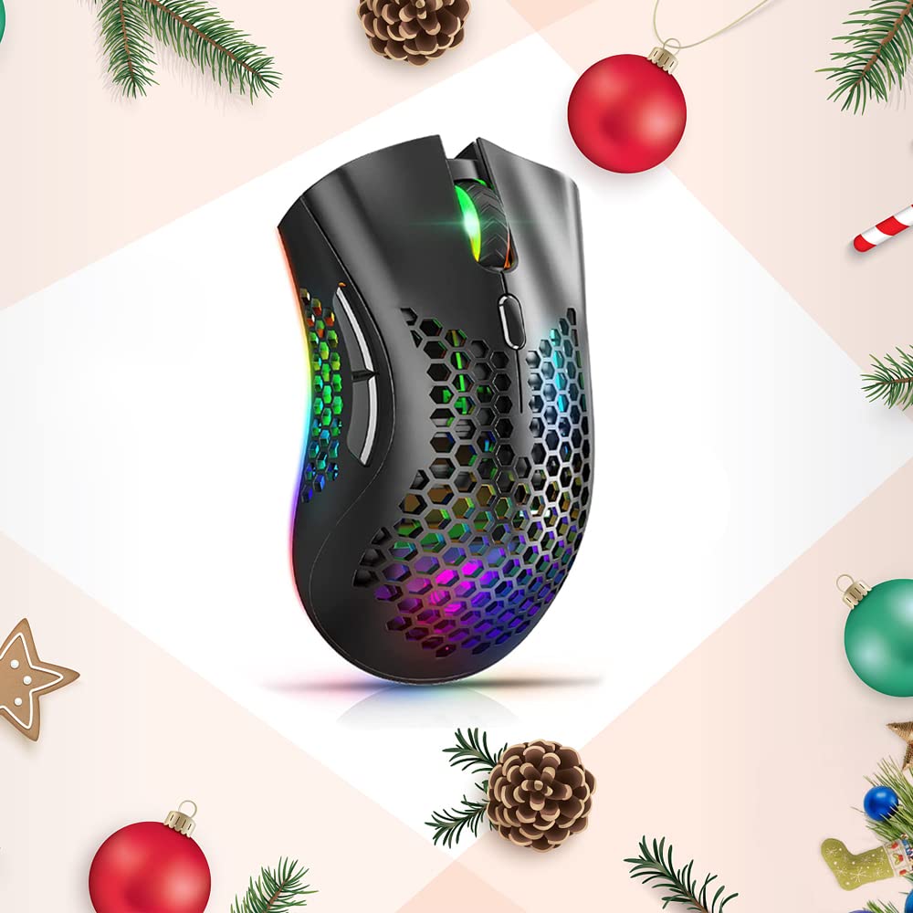 AAJO Wireless Gaming Mouse, USB Mouse Gaming with Honeycomb Shell, RGB Chroma Backlit Mouse, Hyperspeed Comfortable Grip Ergonomic Optical Mice for PC Computer Laptop