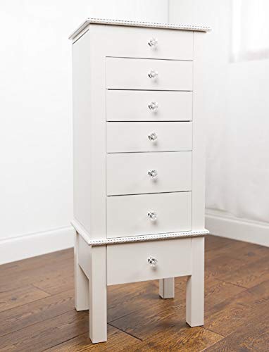 Hives and Honey Kimberly Jewelry Armoire - Modern White Storage Organizer with Divided Drawers and Necklace Hooks - French-Inspired Design with Jewel-Like Pulls - Anti-Tarnish Felt Lining
