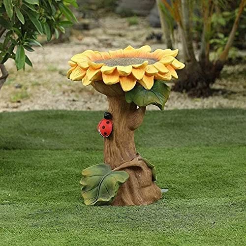 Bird Bath,9.8'' Beautiful Sunflower Bird Bath Brown Pedestal Handmade for Outdoor, Large Weather Resistant Bird Bath Bowl Garden Statue Basin, Bird Feeding Station for Yard Lawn Decor (A-Muticolor)