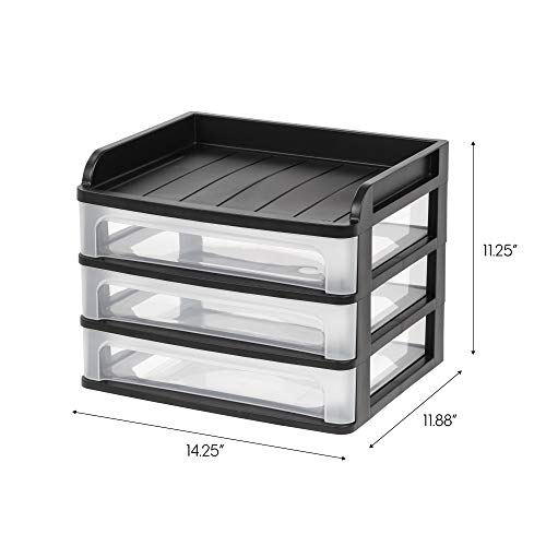 IRIS USA Medium 3-Drawer Desktop Organizer with Open Tray Top, 2 Pack, for Office, School, Stationary, Makeup Organizer, Bathroom, Utility, Medical Supplies, Desk Organizer, Versatile Storage, Black