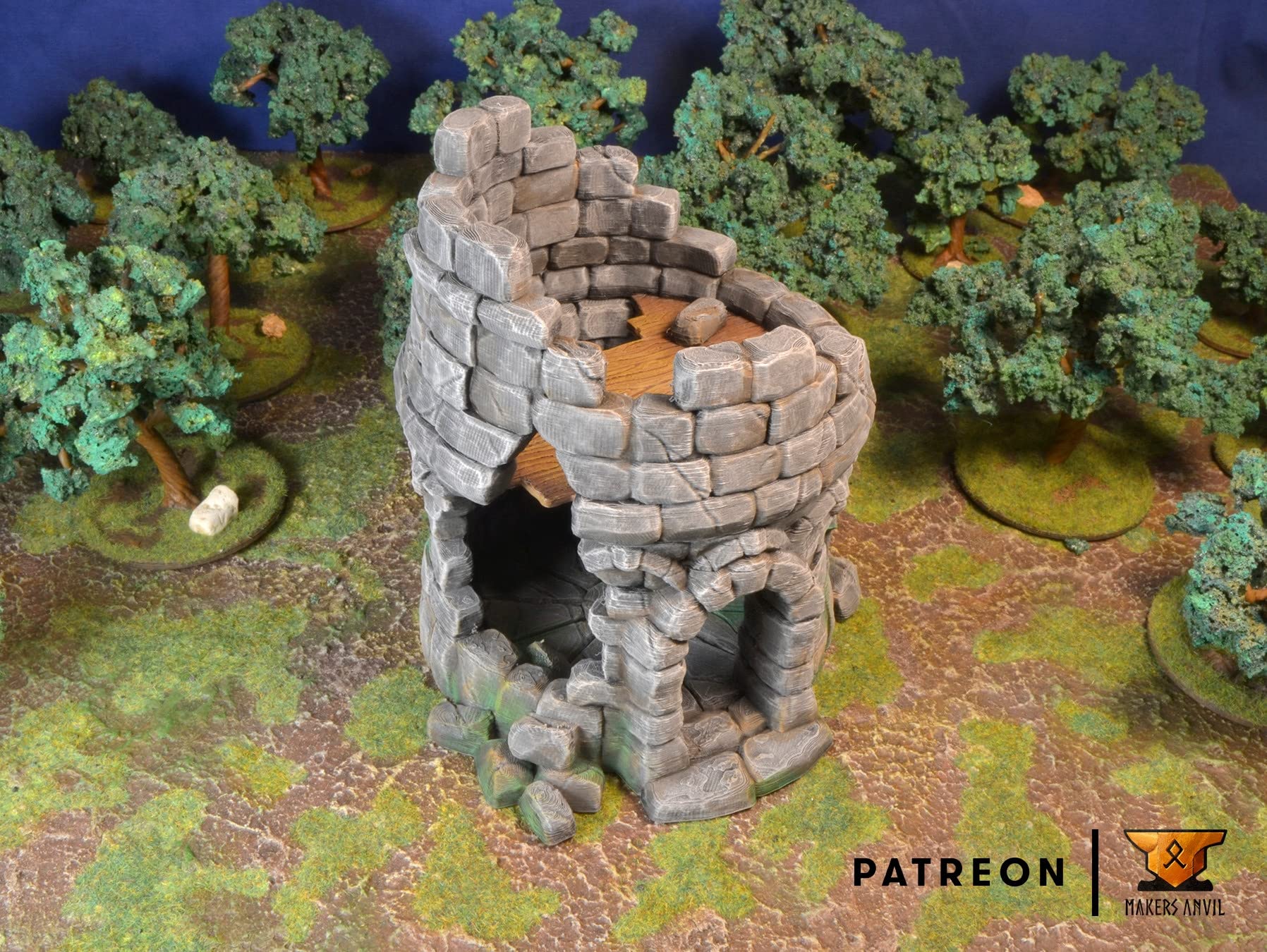 EnderToys Ruined Town Tower by Makers Anvil, 3D Printed Tabletop RPG Scenery and Wargame Terrain for 28mm Miniatures