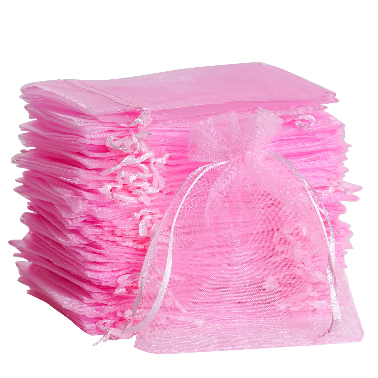 Bskifnn 100pcs Organza Bags Satin Drawstring Organza Pouch Mother's Day Valentine's Day Halloween Candy Bags Wedding Party Favor Gift Bag Jewelry Bags 3.54''x4.33''(9x11cm) (Pink)