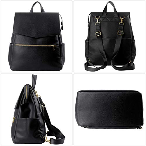 KZNI Leather Diaper Bag Backpack, Diaper Backpack Nappy Baby Bags for Mom Unisex Maternity Diaper Bag with Stroller Hanger|Thermal Pockets|Adjustable Shoulder Straps|Water Proof| LargeCapacity(Black)