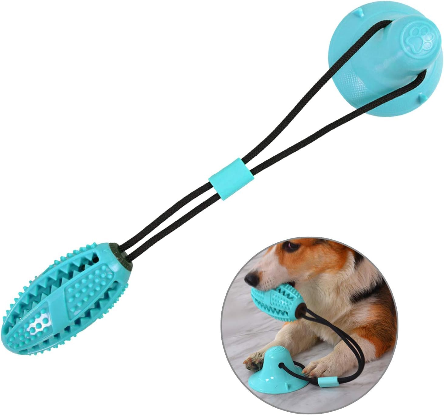 PrimePetPlay Suction Cup Dog Chew Toy - Bite Resistant and Durable - Perfect for Aggressive Chewers - Dental Health and Interactive Play, Sky Blue