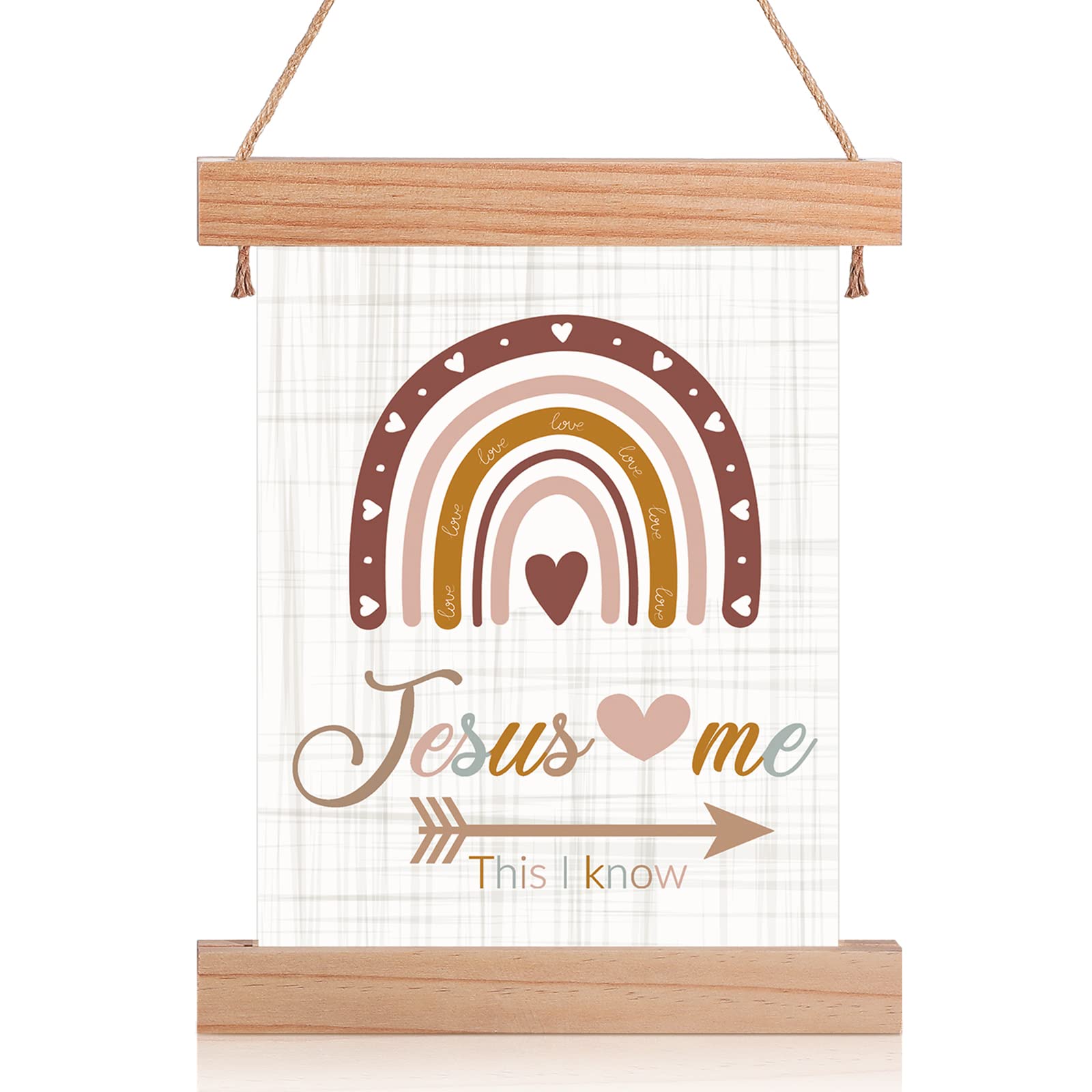 Boho Rainbow Nursery Decor Boho Rainbow Wall Art Boho Nursery Wall Decor Jesus Loves Me Hanging Wall Art Baptism Gifts for Girl Baby Shower
