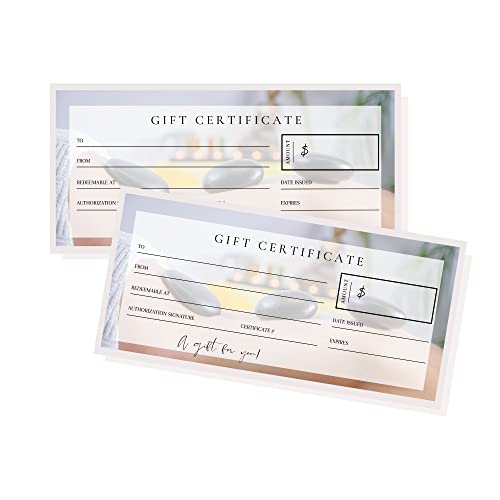 Blank Gift Certificates | 30 Pack | 3.75 x 8.25" inch Size Gift Card | Massage Therapy Supplies | Spa Supplies | Small Business Gift Certificate | Massage Therapy Hot Stone Design