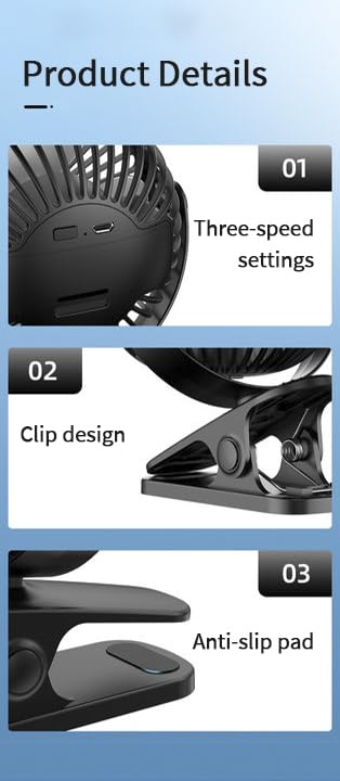 ANYPOWK Mini Clip on Fan, 4 Inches - 2500mAh Rechargeable Battery Operated Stroller Fan, Personal Fan for Bed, Baby Stroller, Outdoors, Car Seat, Gym - Black