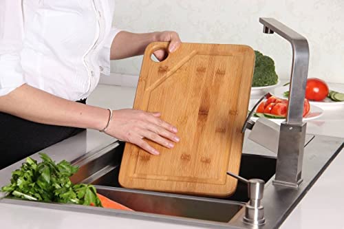 Mohy Bamboo Cutting Board Set with Juice Groove (Set of 3 with Holder) β Extra Large Thick Chopping Board Set for Meat, Cheese, Fruit and Vegetables