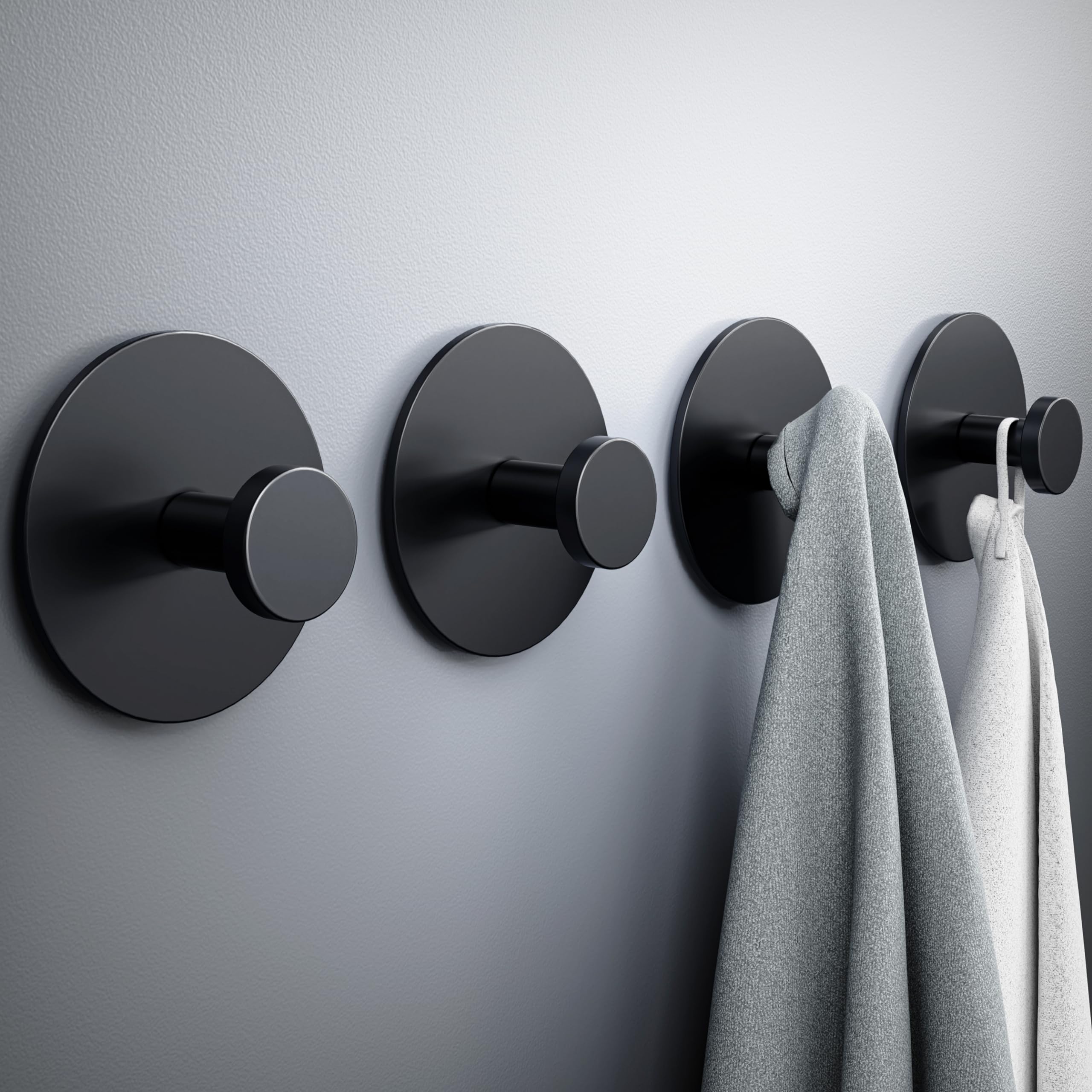 bussdis Multifunctional Towel Hooks for Bathroom Wall - Extra Sticky Stainless, Holds up to 12LB, Coat Hooks Wall Hooks, Adhesive Door Holder Hanger Shower Accessories, Matt Black Heavy Duty