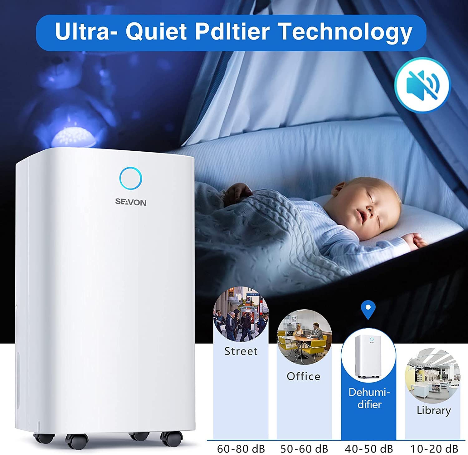 SEAVON 2,000 Sq. Ft Dehumidifiers with Pump for Home and Basements, with 2L Water Tank, Ideal for Bedroom, Bathroom, Intelligent Humidity Control, Continuous Drainage for Living Room/Closet