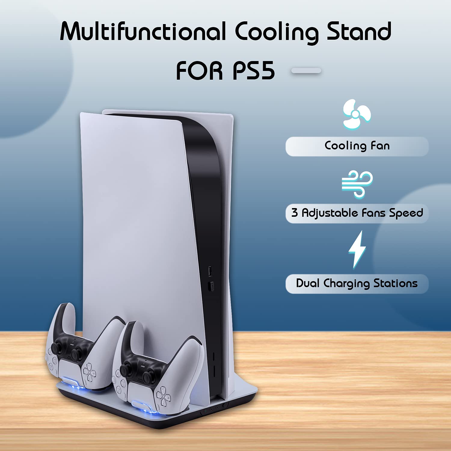 Mcbazel Cooling Fan and Dual Controller Charger Station for PS5 Console, Cooler Station and Charging Dock with Extra USB Ports for PlayStation 5 UHD and Digital Edition - White (NOT for PS5 Slim/PRO)