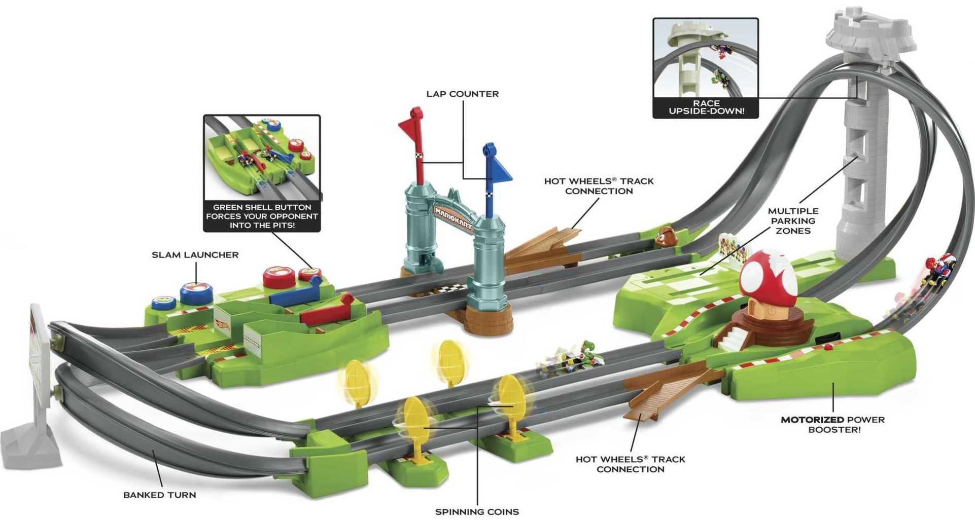 Hot Wheels Mario Kart Circuit Track Set & 2 Toy Vehicles, Racing Playset Includes Booster, Plus Mario & Yoshi Karts (Amazon Exclusive)