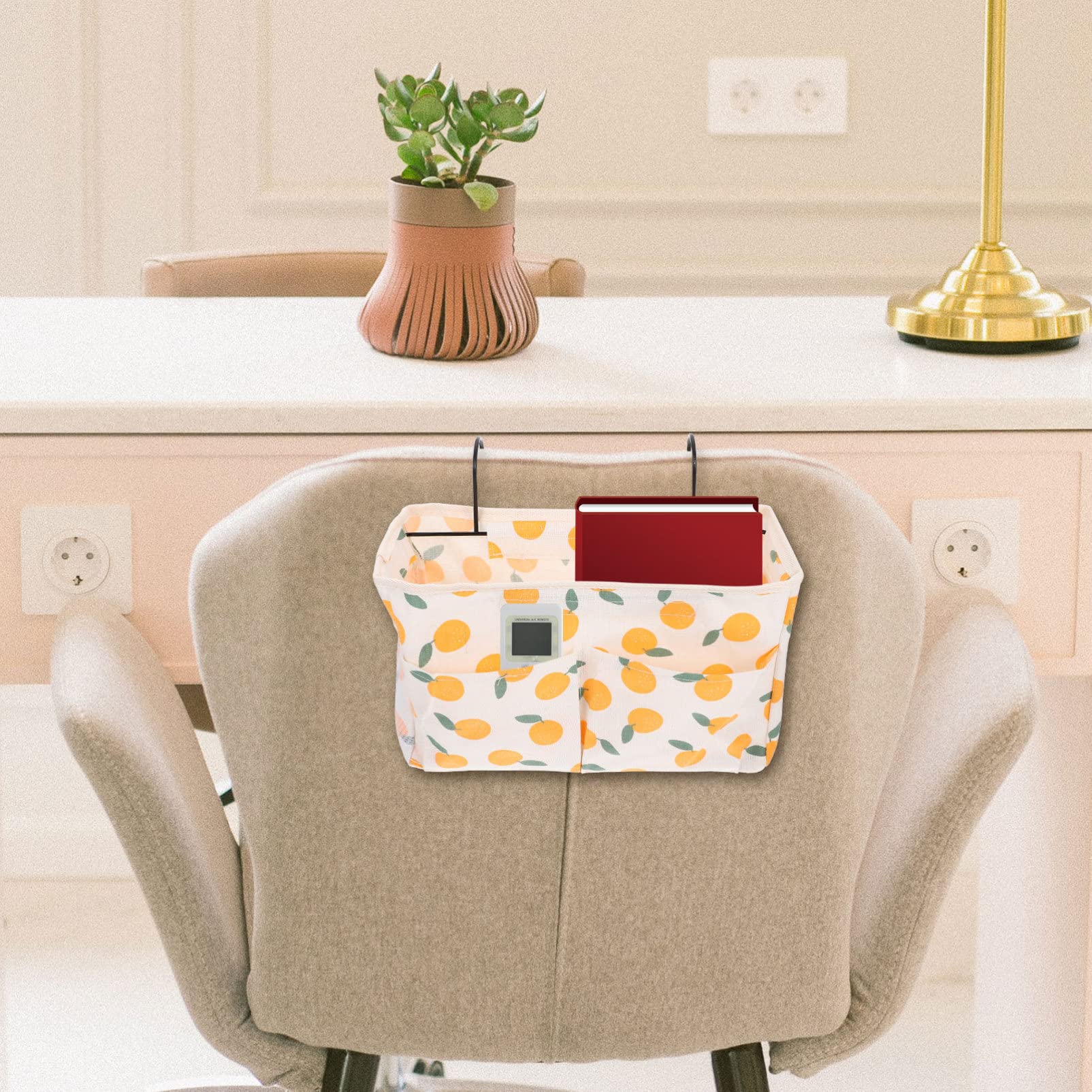 ARTIBETTER Fruit Hanging Basket Orange Bedside Cotton Linen Hanging Storage Bag Bed Storage Pocket Organizer Pouch Diaper Stacker for Bed Crib Craddle Baby Clothes Organizer Storage Bed Frame
