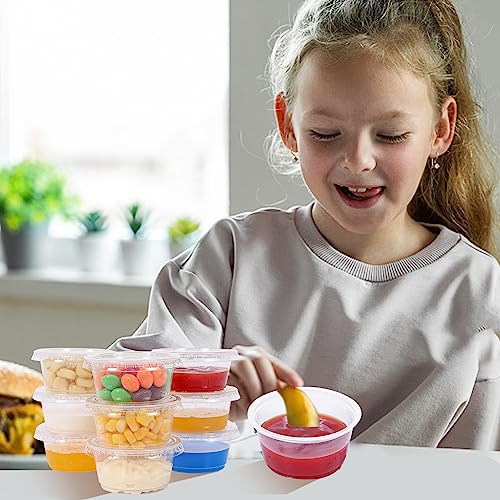 Blcculi Jello Shot Cups with Lids 2 oz,200 Sets Plastic Portion Cups with Lids,Disposable Souffle Cups Jello Cups,Clear Condiment Containers with Lids,2 oz Plastic Containers With Lids