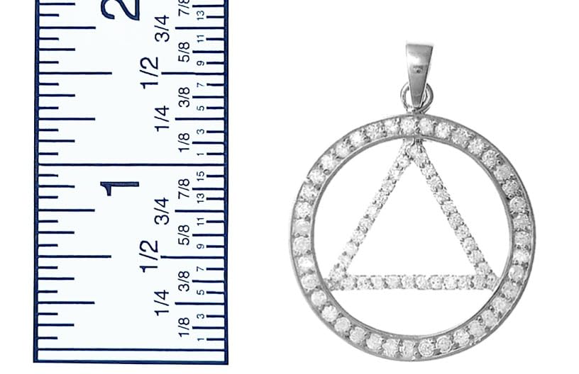 Alcoholics Anonymous (AA) Symbol - Sterling Silver, AA Symbol Pendant, Large Circle Triangle with Beautiful Cz's
