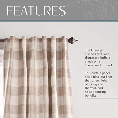 Elrene Home Fashions Farmhouse Living Grainger Buffalo-Check Blackout Window Curtain, Living Room and Bedroom Drape with Rod Pocket Tabs, 52" x 84", Linen, 1 Panel