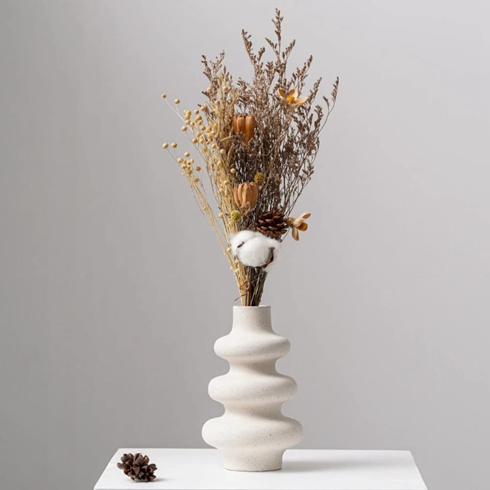 Camisin Ceramic Vase Beige Plant Pot Home Decor Flower Arrangement Garden Living Room Office Desktop Decoration Crafts