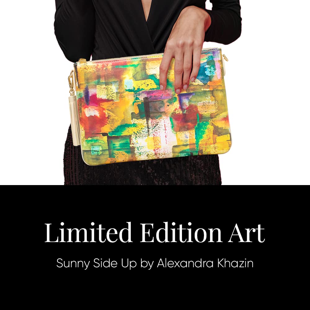 Alexandra Khazin Clutch Purses for Women - Clutch Handbag with Removable Strap - Slow Fashion Design - Microfiber Bag with Silk Lining & Protective Dust Jacket - Sunny Side Up