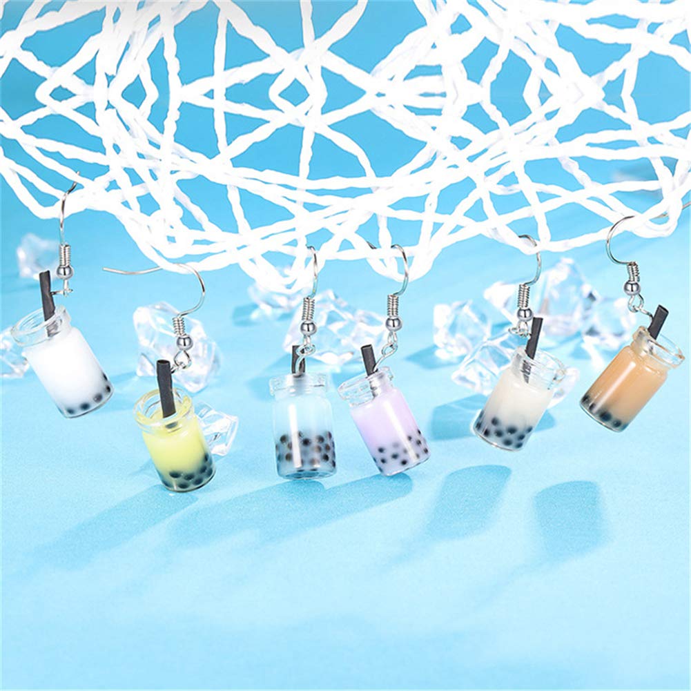 6 Pairs Cute Pearl Milk Tea Dangle Earrings Tea Drop Earrings Women Funny Creative Unique Earring set (6 Pairs Cute Pearl Milk Tea)
