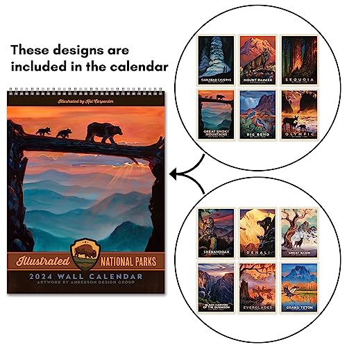 Americanflat 2024 Calendar - National Park Artworks Designed by Kai Carpenter - Large Wall Calendar with Monthly Format - Hanging Monthly Calendar Planner - 10x26 Inches When Open