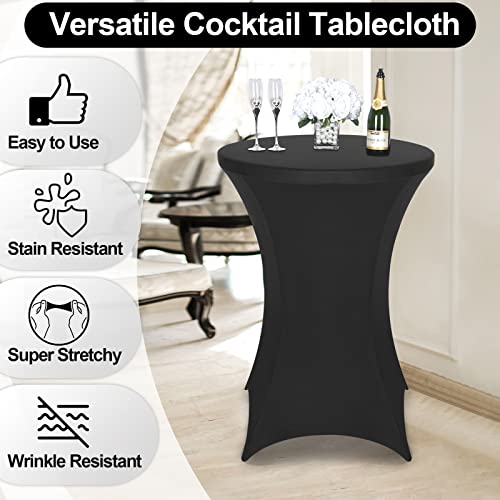 FestiCorp Spandex Black Table Cover, Cocktail Fitted Tablecloths, Round Highboy Stretch Table Covers Cloths for Party, Bar, Wedding, Birthday, Banquet, 30"-32" Diameter x 40"-43" Height