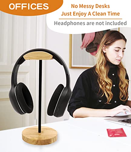 Bliocefo Headphone Stand Nature Wood & Aluminum Headset Hanger Mount Hook Gaming Holder Desktop Earphone Artful Functional Craftmanship Stand for All Headsets with Solid Wooden Base