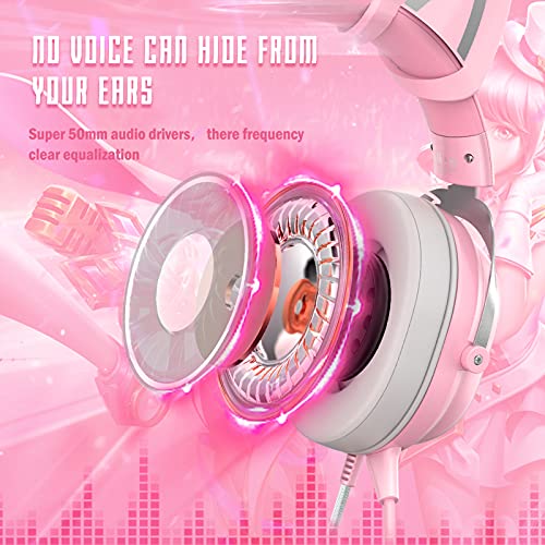 HOLULU Surround Sound Headphones with 3.5mm & USB C Plug, Compatible with PC Mobile Phones Tablet, PS5 PS4 Xbox One(Adapter Not Included) Gaming Headset with Detachable Cat Ears, RGB, Removable Mic…