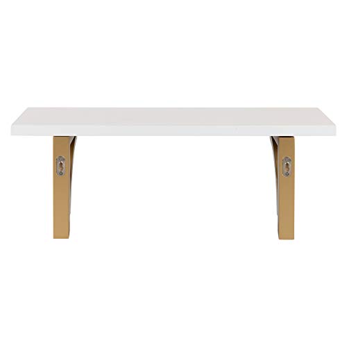 Kate and Laurel Corblynd Traditional Wood Wall Shelf, 24 inches, White with Gold Corbels
