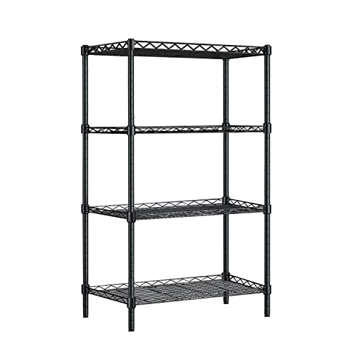 Txxplv 4 Tier Storage Shelves Wire Shelving Unit, Adjustable Metal Storage Rack for Kitchen Bathroom with Leveling Feet (Black)