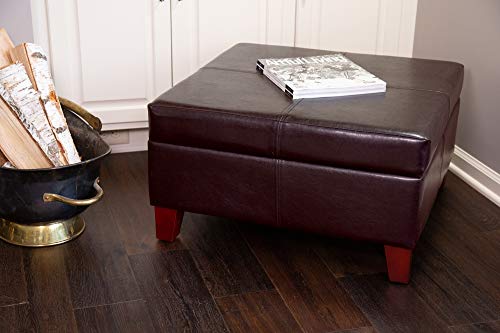Homepop Home Decor |K2380-E155 | Luxury Large Faux Leather Square Storage Ottoman | Ottoman with Storage for Living Room & Bedroom, Distressed Brown