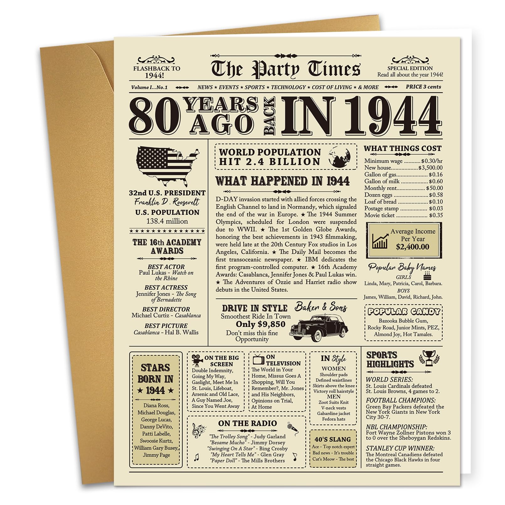 Ogeby Funny 80th Birthday Gifts for Women Men, Jumbo 80th Birthday Card for Dad Mom Grandma, Gifts for 80 year old woman, Vintage Back in 1944 Birthday Cards Gifts